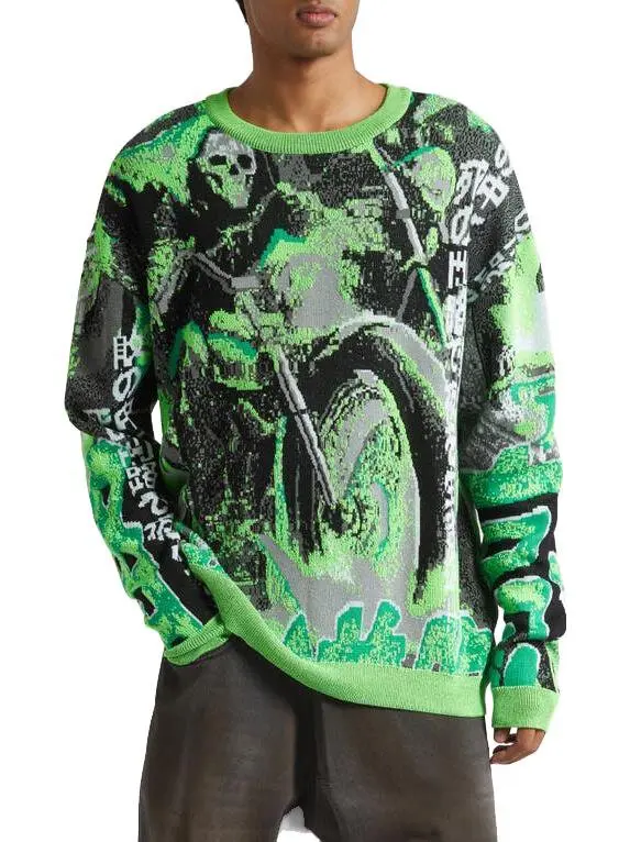 LU'U DAN Misfit Jacquard Cotton Sweater - Acid Green/black