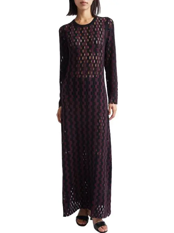 ZANKOV Natalie Open Work Wool Maxi Sweater Dress - Pineau/black Multi