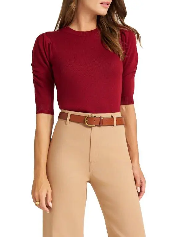 Matty M. Everly Rib Short Sleeve Sweater - Wine