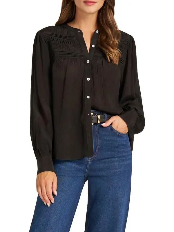 Matty M. Andie Pleated Yoke Button-up Shirt - Black