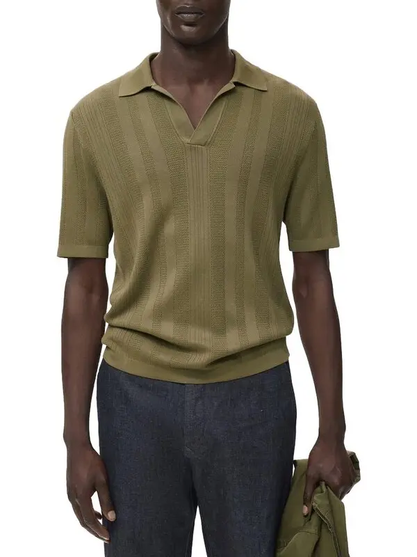Mango Rib Johnny Collar Polo - Khaki Green