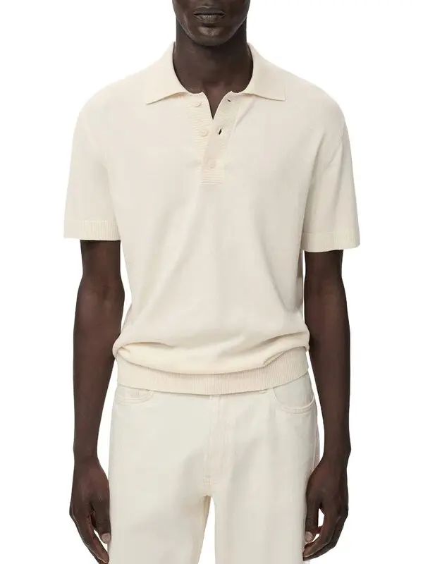 Mango Cotton Blend Knit Polo - Off White