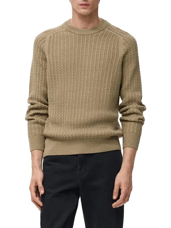 Mango Cabled Cotton Crewneck Sweater - Sand