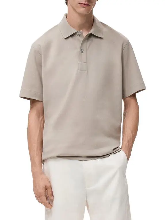 Mango Relaxed Fit Cotton Blend Polo - Light/pastel Grey
