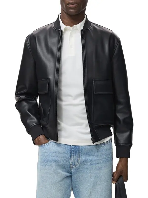 Mango Faux Leather Bomber Jacket - Black
