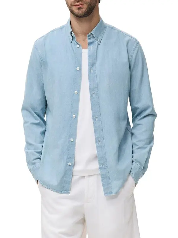 Mango Regular Fit Cotton & Linen Denim Button-down Shirt - Light Blue