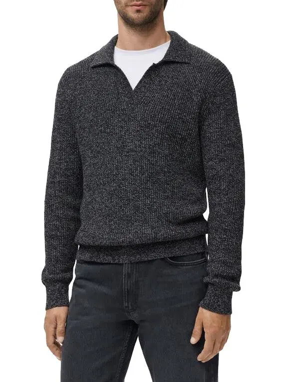Mango Structured Cotton Polo Sweater - Dark Heather Grey