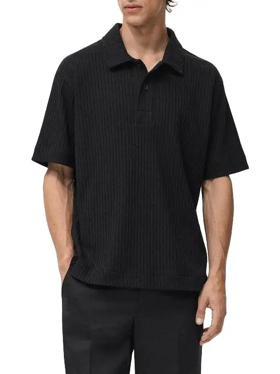 Mango Textured Knit Polo - Black