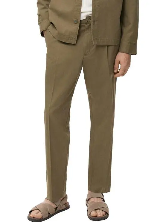 Mango Cotton Blend Straight Leg Trousers - Olive Green