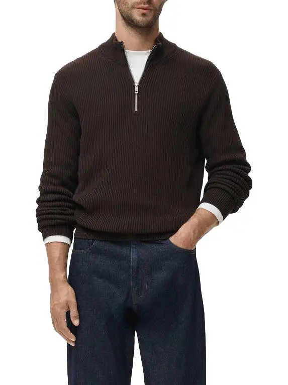Mango Perkins Quarter Zip Sweater - Chocolate