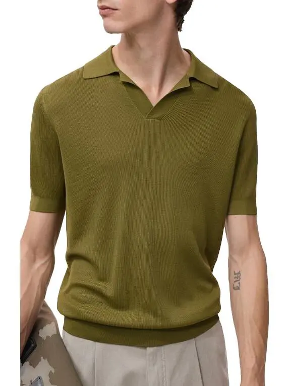 Mango Johnny Collar Ribbed Polo Sweater - Green