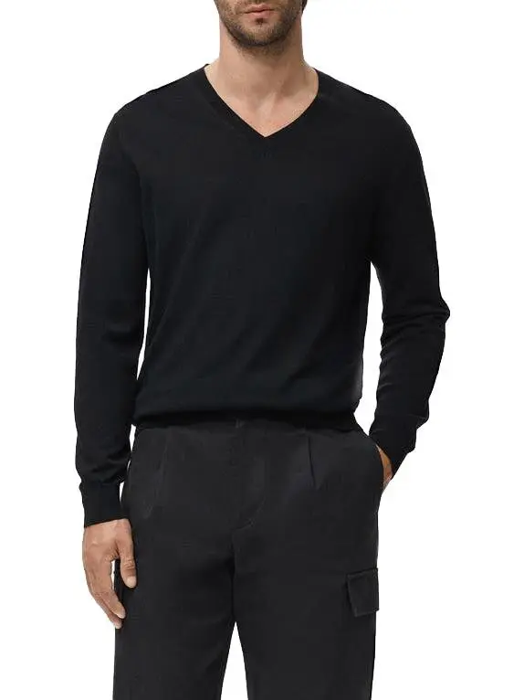 Mango Solid Wool V-neck Sweater - Black