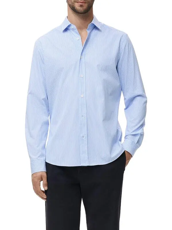 Mango Regular Fit Stripe Cotton Button-up Shirt - Sky Blue