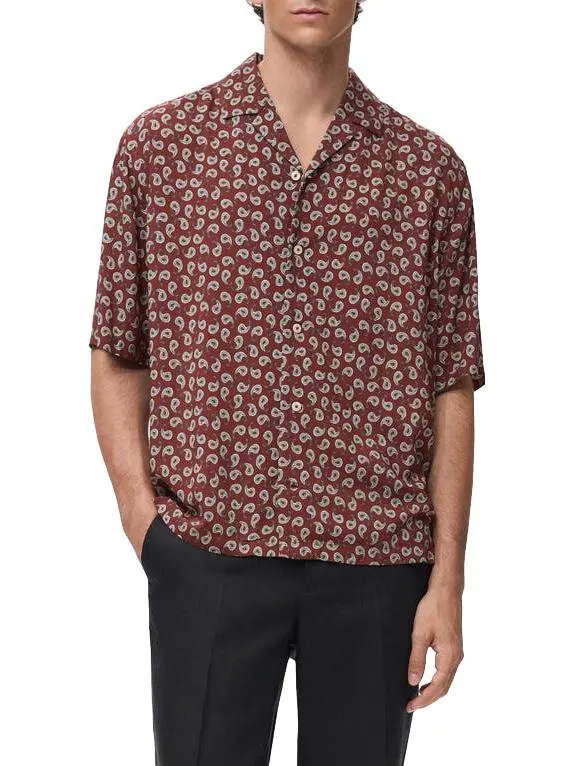 Mango Print Regular Fit Short Sleeve Button-up Camp Shirt - Cherry