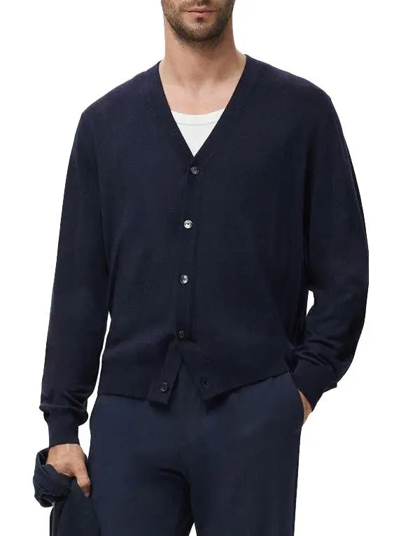 Mango Solid Wool Cardigan - Navy