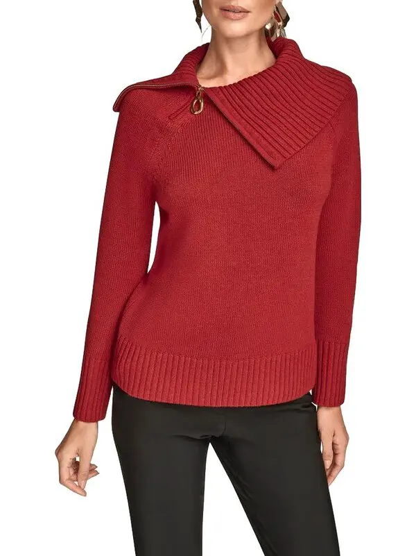 Donna Karan New York Asymmetric Zip Collar Sweater - Mtrpltn Red