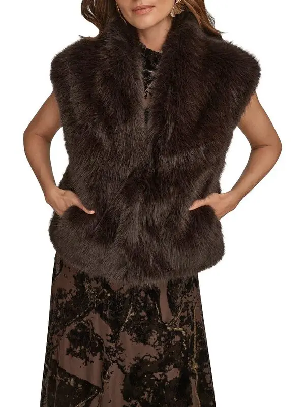 Donna Karan New York Faux Fur Vest - Chocolate Plum