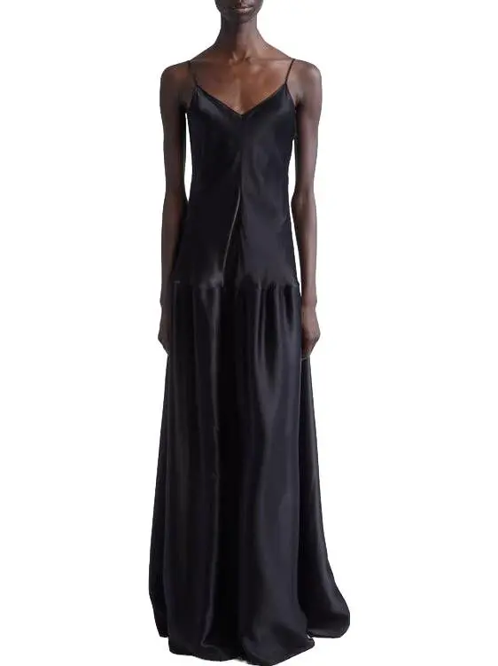 FFORME Laylay Dropped Waist Hammered Satin Dress - Black
