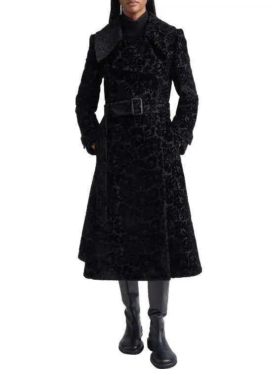 Burberry Belted Baroque Velvet Trench Coat - Black Ip Pattern