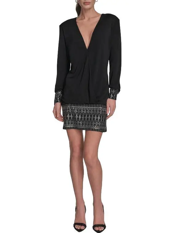 Bcbgmaxazria Rhinestone Detail Long Sleeve Dress - Black