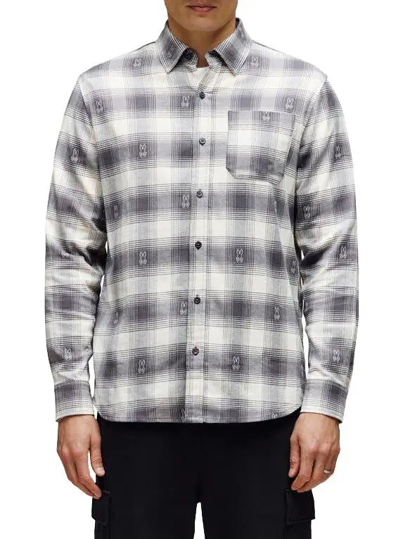 Psycho Bunny Kurt Plaid Stretch Flannel Button-up Shirt - Blackened Pearl