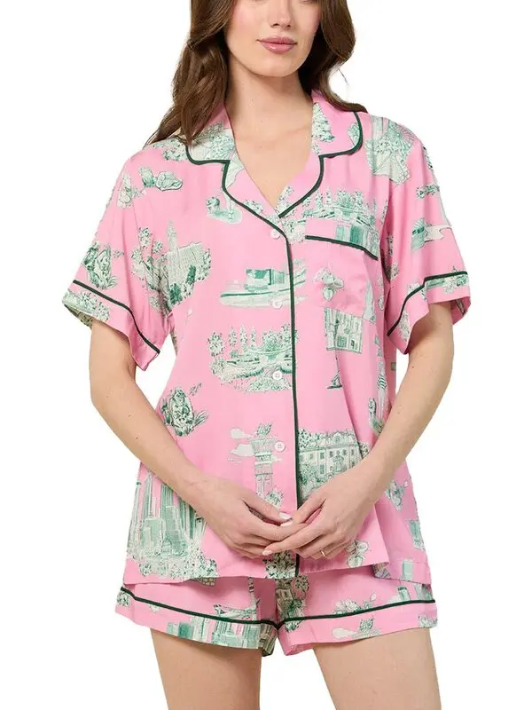 KATIE KIME Printed Pajama Shorts Set - Pink