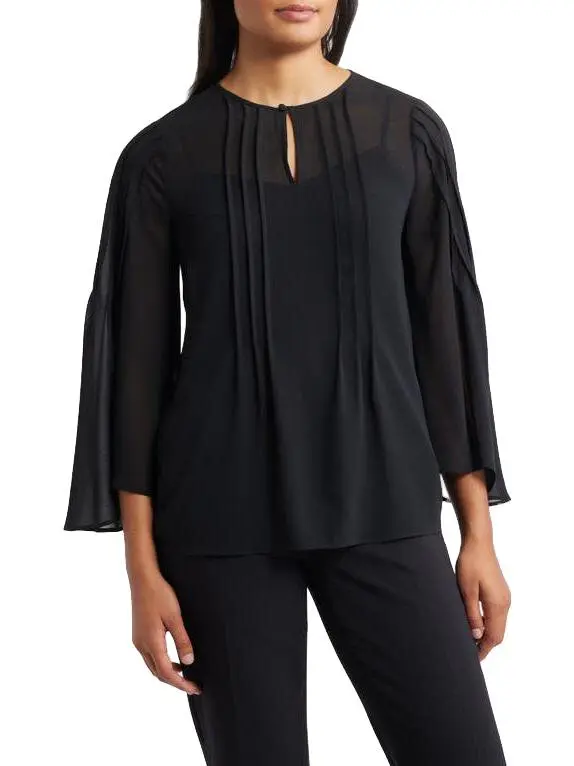 Anne Klein Pintuck Pleat Flutter Sleeve Top - Anne Black