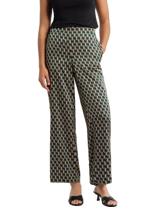 Anne Klein Wide Leg Pull-on Pants - Pine Forest Multi