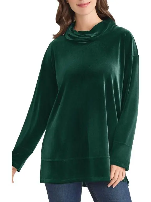 Jones New York Velour Cowl Neck Tunic - Dark Forest Green