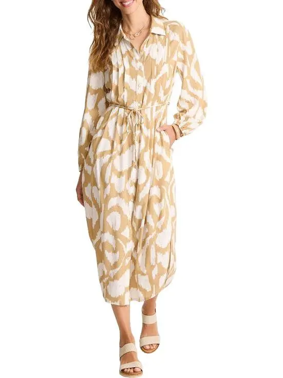 Tommy Bahama Inlet Ikat Long Sleeve Midi Shirt Dress - Golden Honey