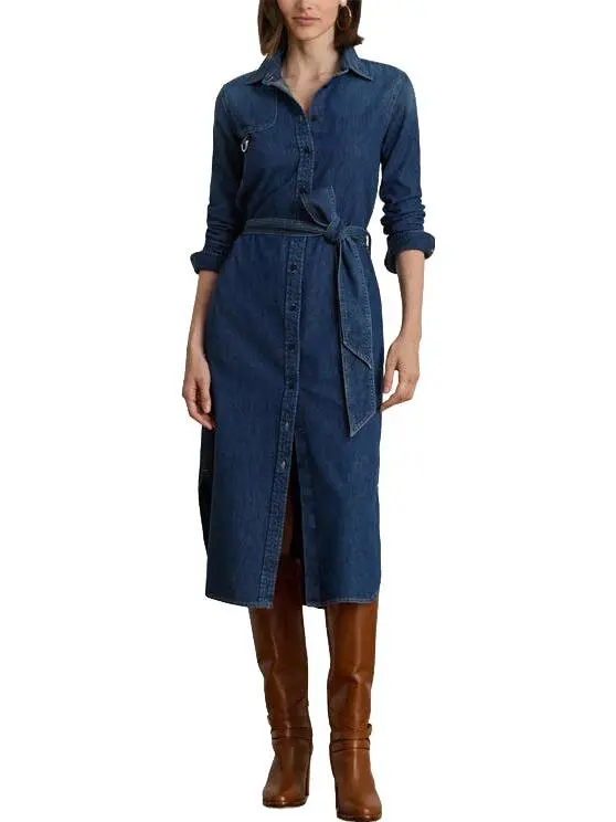 Ralph Lauren Horsebit Belted Denim Shirt Dress - Atecco Wash