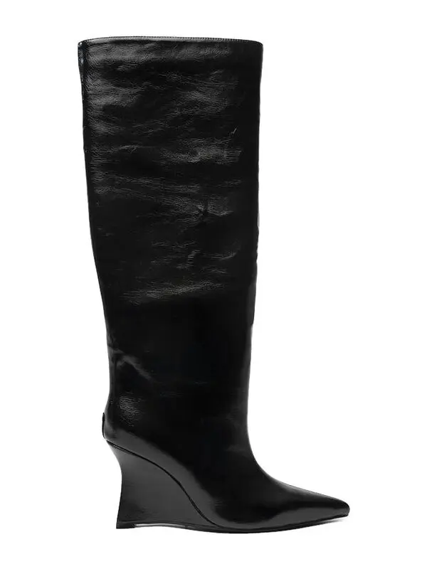 TWENTY FOURHAITCH Pointed Toe Wedge Boots - Black