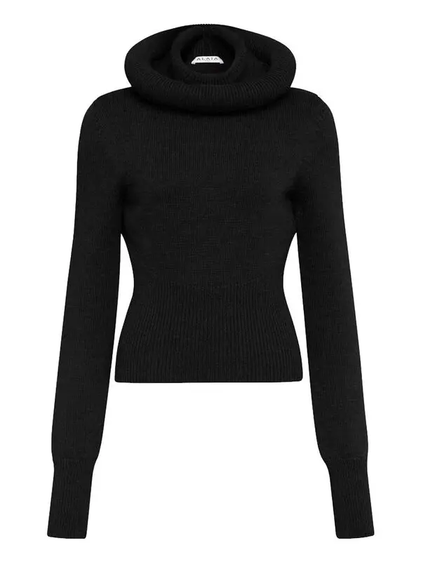 Alaïa Sculptural Hood Ribbed Knit Jumper - Black