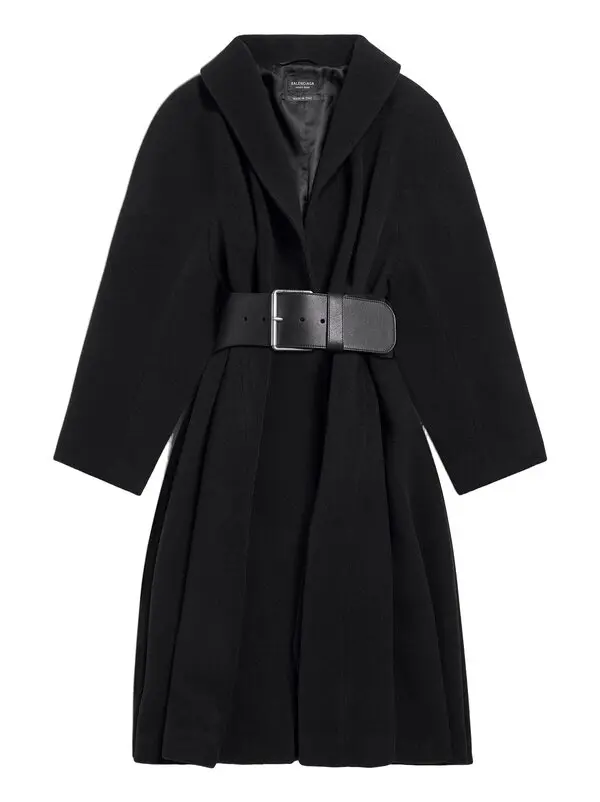 Balenciaga Brushed Felted Wool Wrap Coat - Black