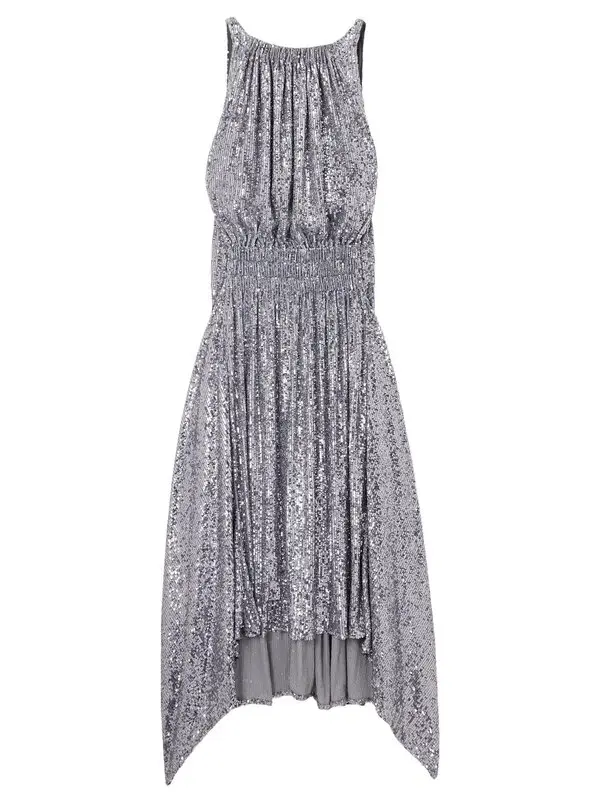 Rabanne Asymmetric Ruched Sequin-embellished Jersey Midi Dress - Silver