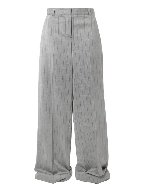 Stella McCartney Pinstriped Wool-blend Twill Wide-leg Pants - Gray