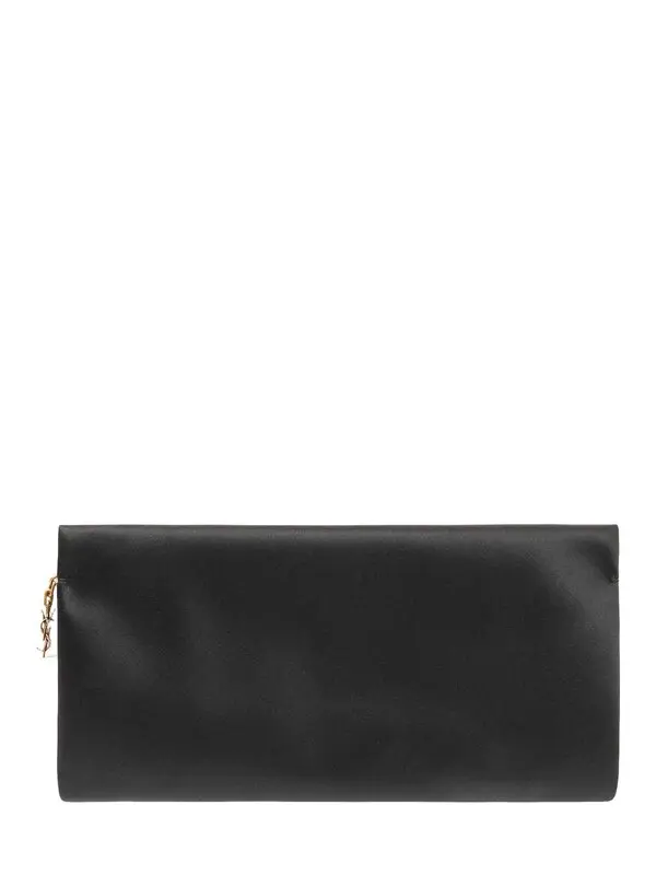 Saint Laurent Satin Clutch With Gold-tone Charm - Black