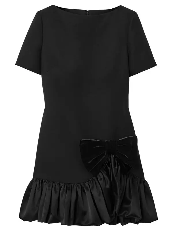 Valentino Garavani Bow-embellished Wool And Silk-blend Mini Dress - Black