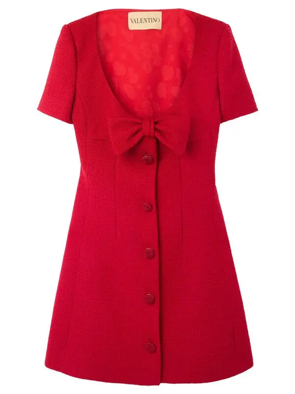 Valentino Garavani Bow-detailed Wool-blend Tweed Mini Dress - Red