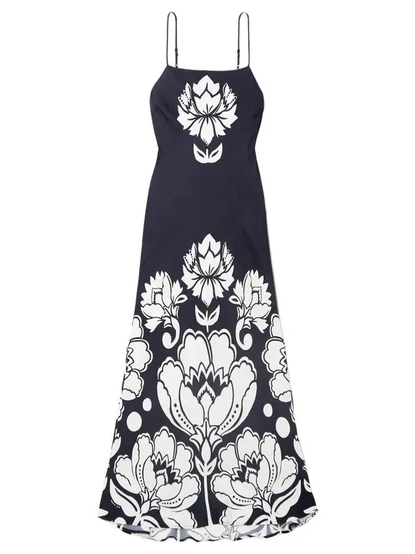 Farm Rio Floral-print Satin Maxi Dress - Black