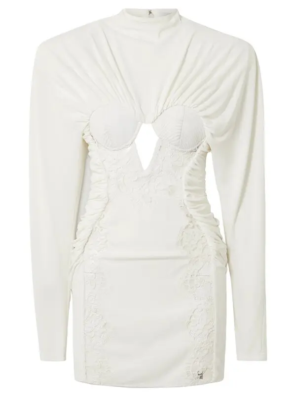 Stella McCartney Lace-trimmed Gathered Mini Dress - White