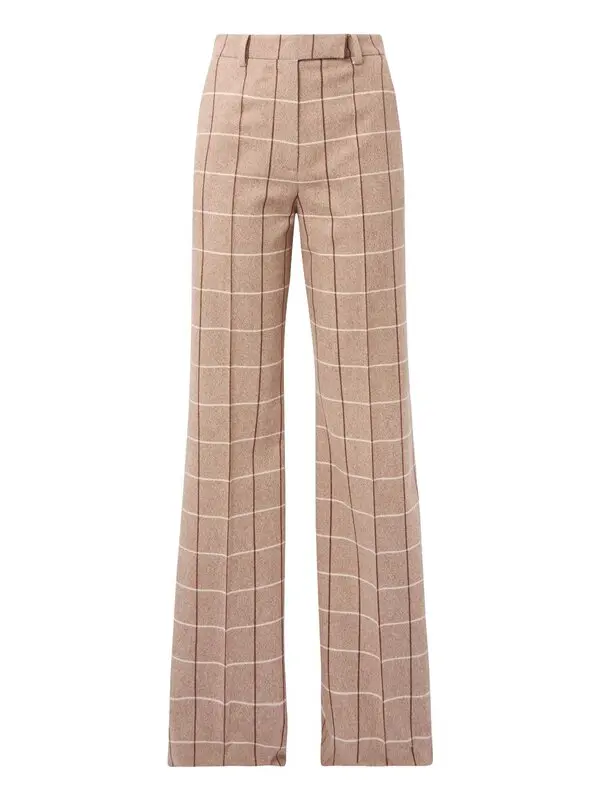 Valentino Garavani Checked Wool Wide-leg Pants - Brown