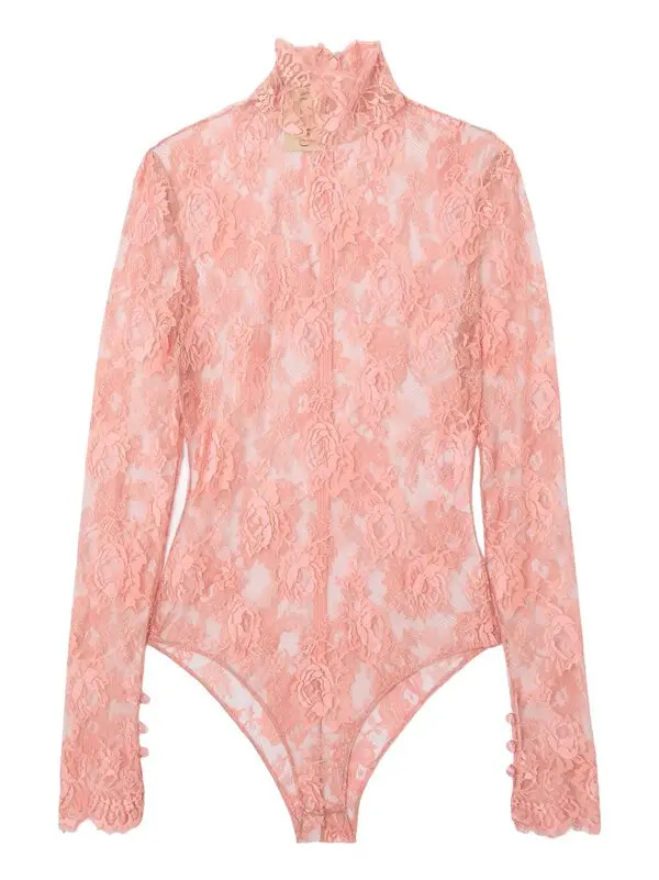 Valentino Garavani Stretch-lace Turtleneck Bodysuit - Orange