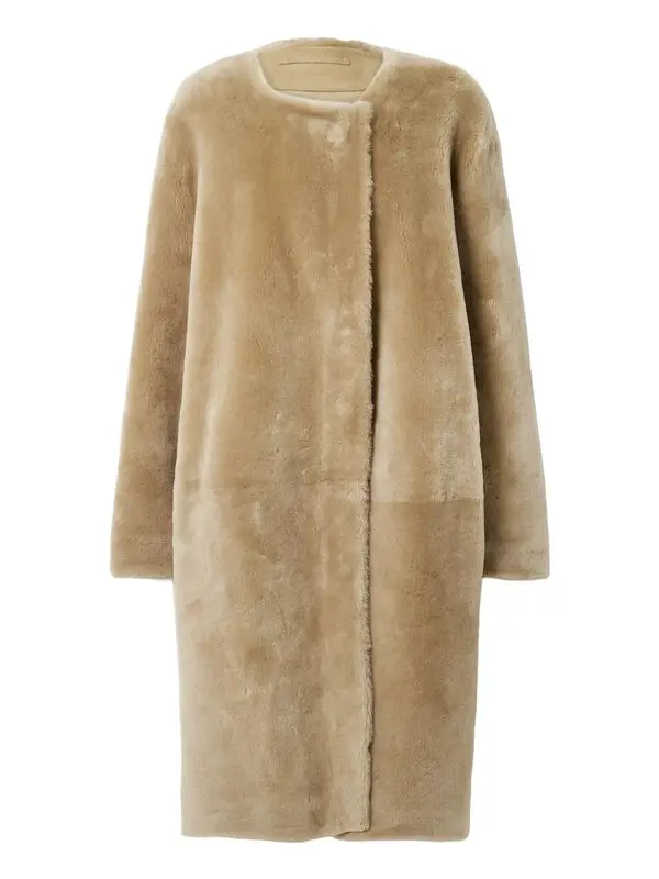 TOTEME Shearling Column Coat - Neutrals