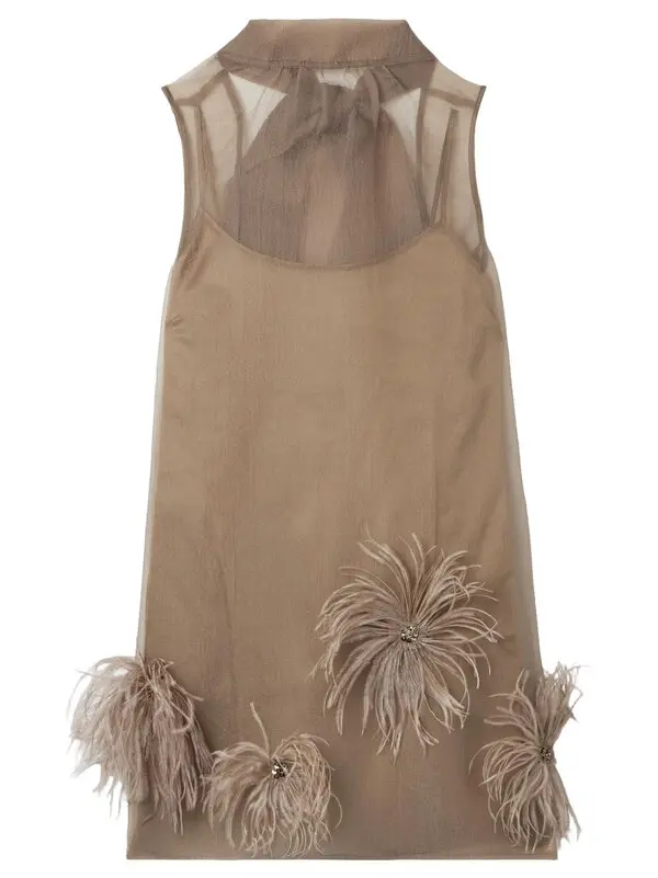 Staud Albee Feather-trimmed Mini Dress - Brown