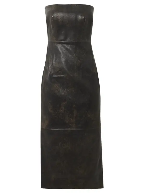Alex Perry Strapless Leather Midi Dress - Brown