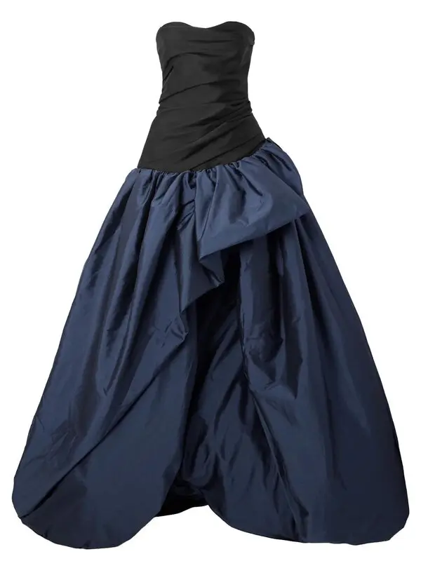 MARMAR HALIM Strapless Ruched Satin And Twill Gown - Blue