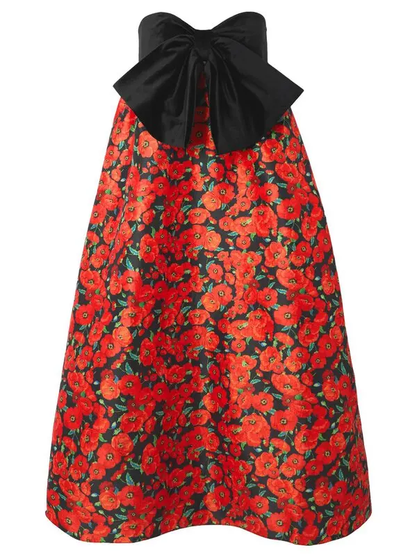 KIKA VARGAS Charlotta Floral-print Taffeta Midi Dress With Bow - Red