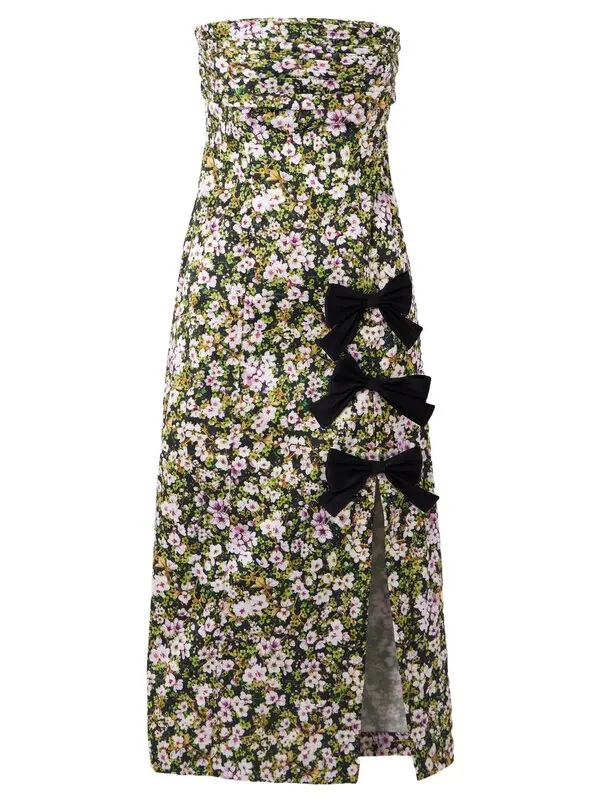 KIKA VARGAS Rosetta Bow-detailed Floral-print Taffeta Midi Dress - Green