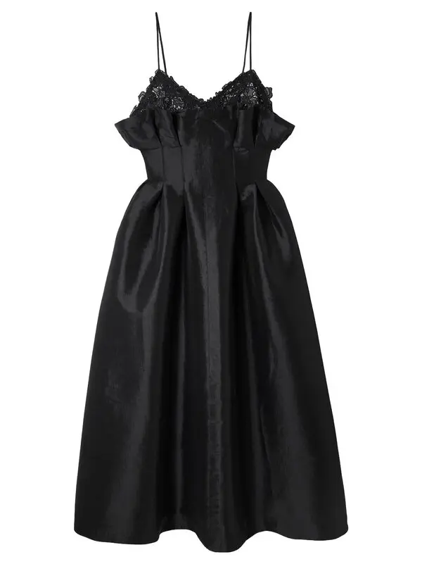 KIKA VARGAS Theresa Lace-trimmed Taffeta Midi Dress - Black